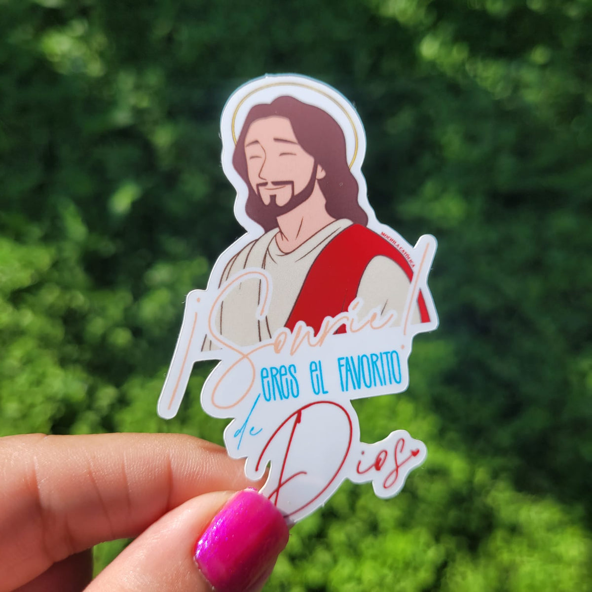 Sticker: ¡Sonríe! Eres el favorito de Dios – Tienda de Mochila Católica